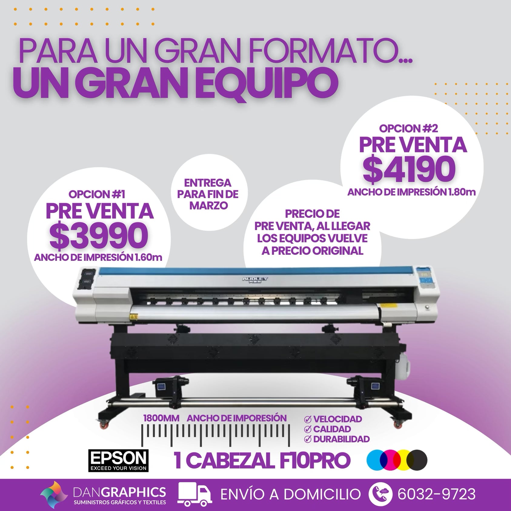 PREVENTA PLOTTER GRAN FORMATO PARA SUBLIMACIÓN O ECOSOLVENTE